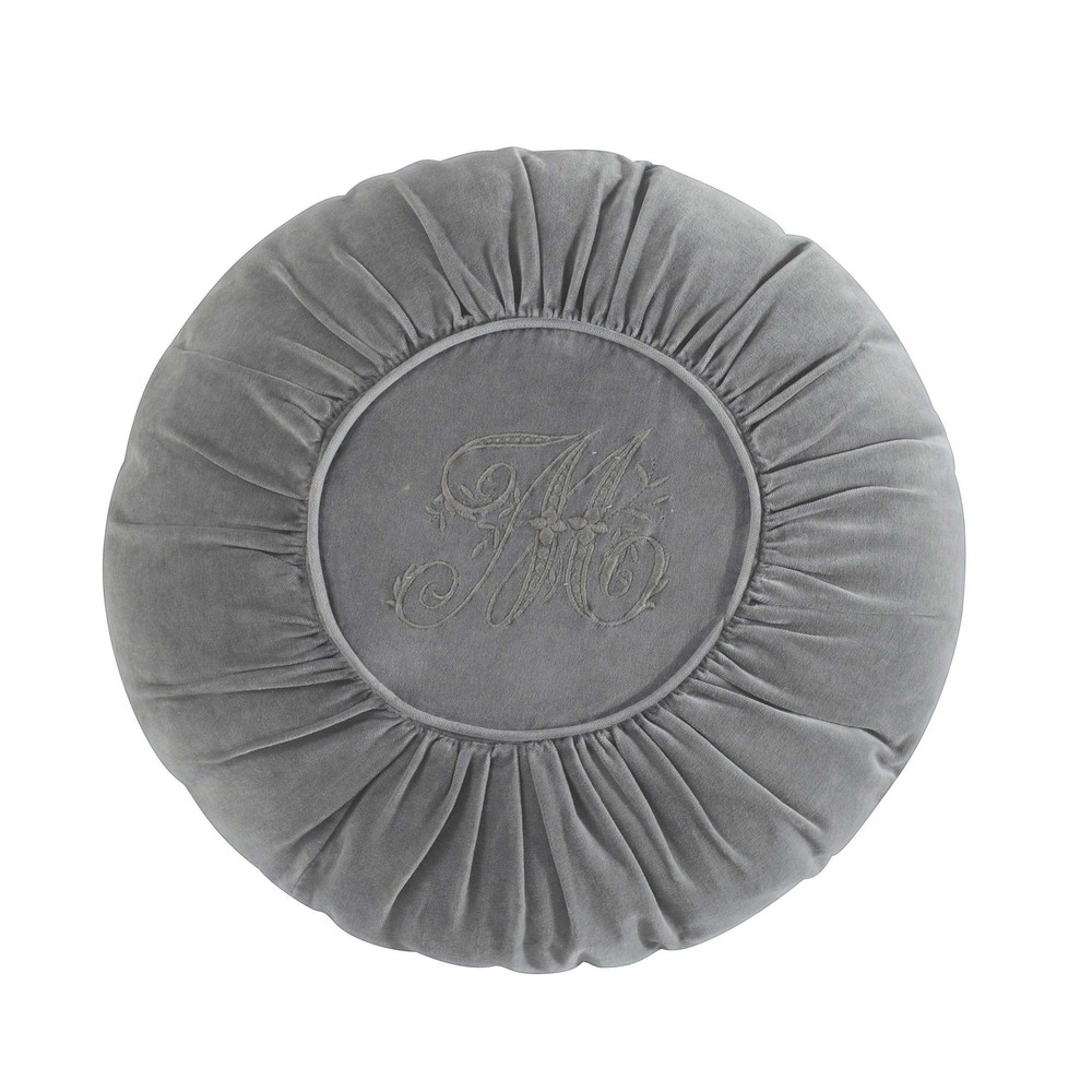 Coussin rond en velours gris D 45 cm ALEXANDRINE | Maisons du Monde