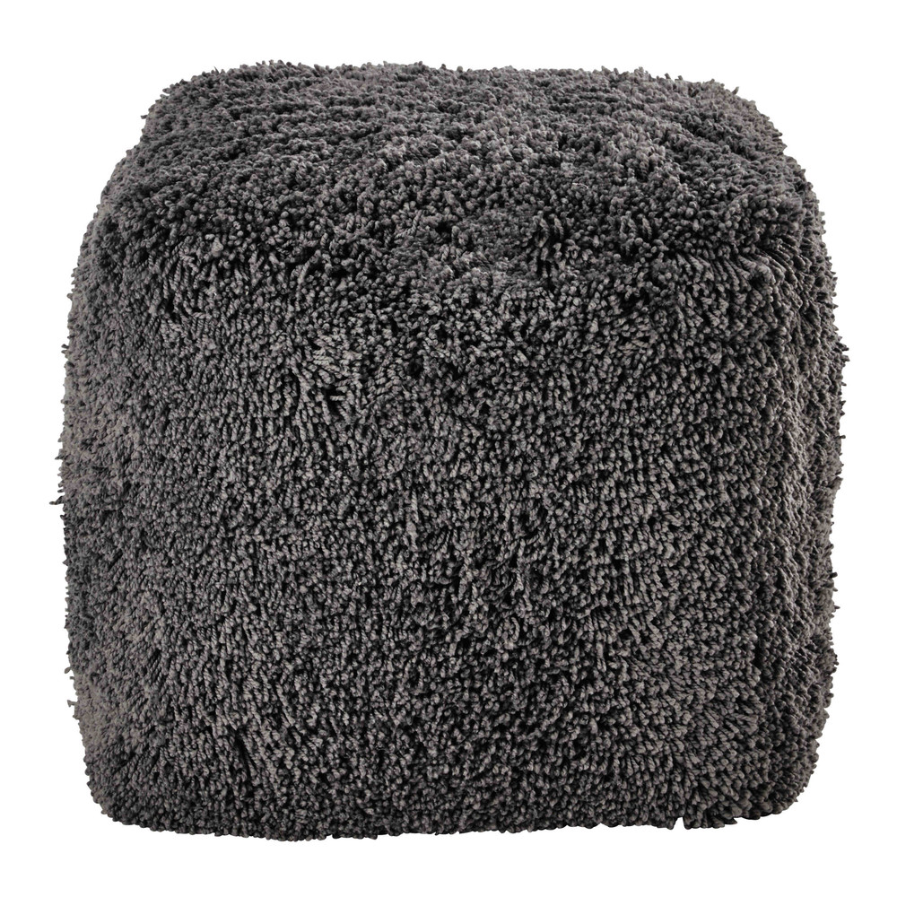 FLUFFY faux fur pouffe in grey | Maisons du Monde