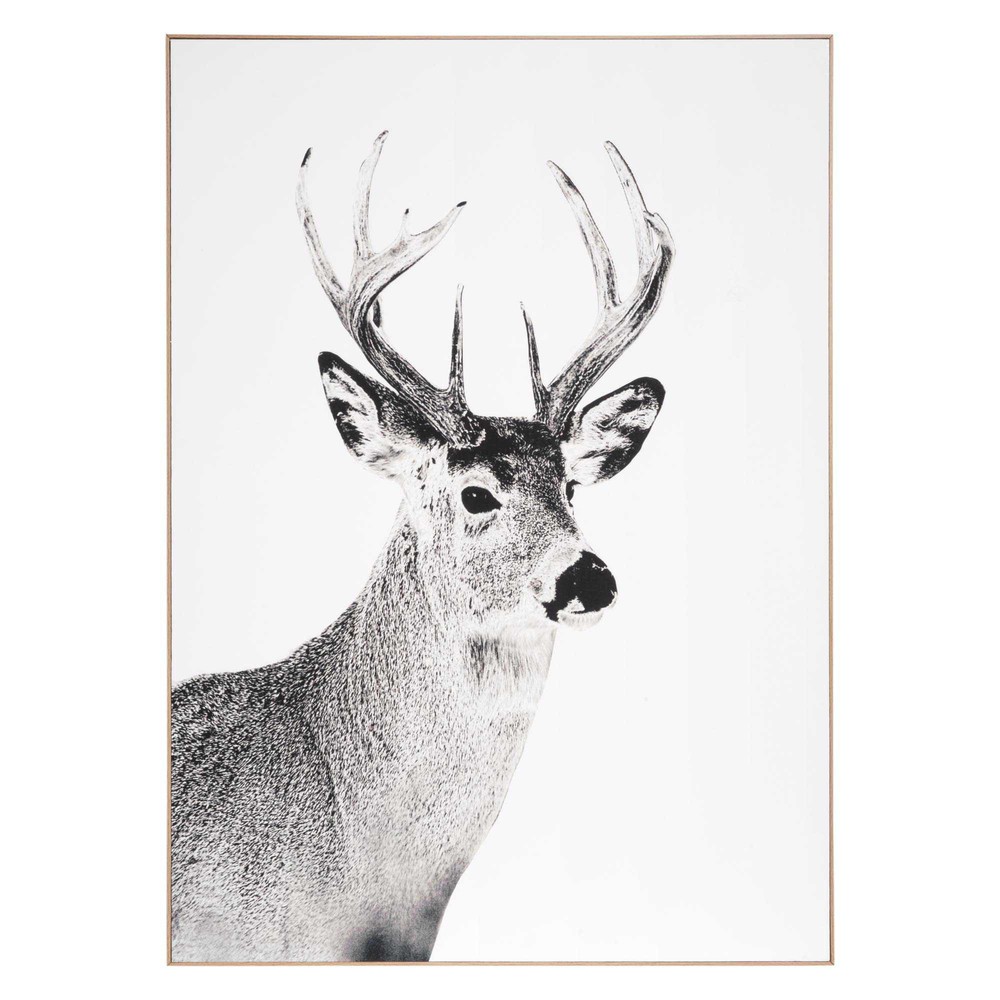 Quadro cervo nero/bianco in legno 65 x 90 cm | Maisons du Monde