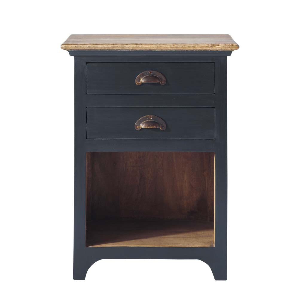 Table de chevet avec tiroirs en manguier gris L 45 cm Chenonceau ...